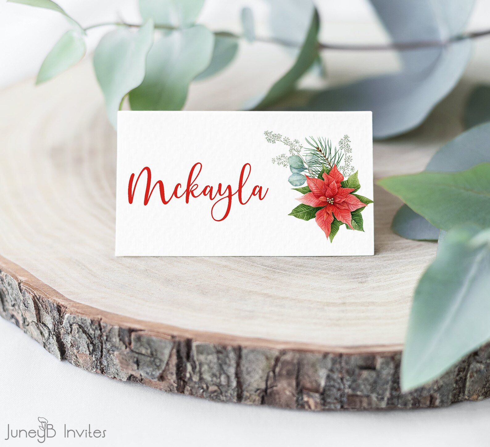Poinsettia Name Card Christmas Table Name Cards Holiday - Etsy
