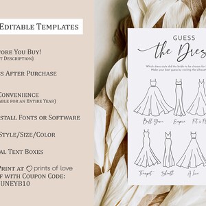 Minimalist Guess the Dress Bridal Shower Game | Bridal Dress Game ...