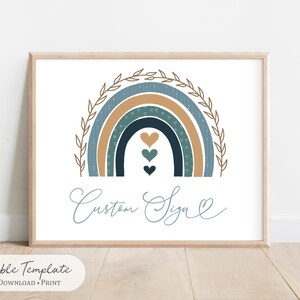 Boho Rainbow Custom Sign | Editable Sign Template With Blue and Tan ...