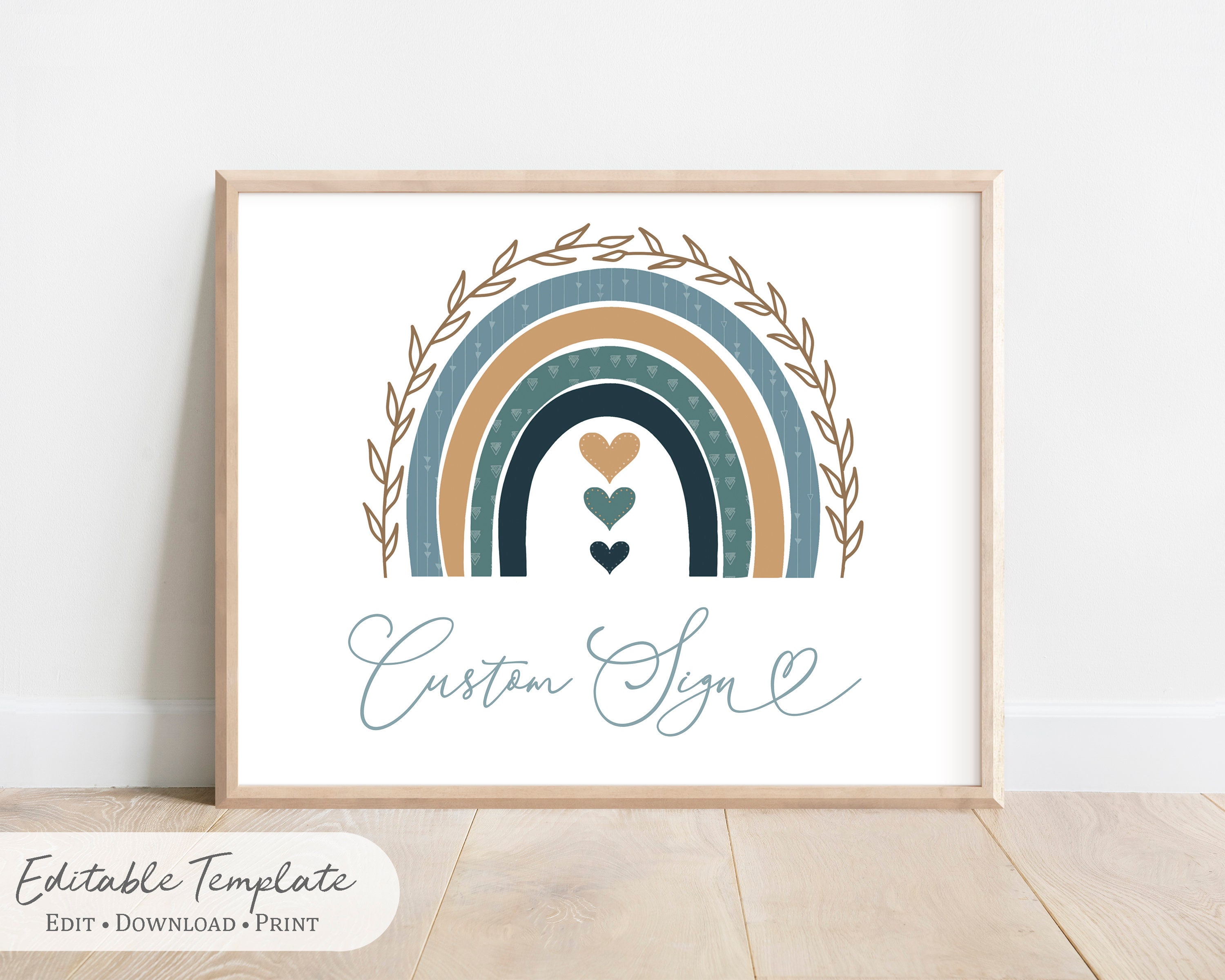 Boho Rainbow Custom Sign Editable Sign Template With Blue - Etsy