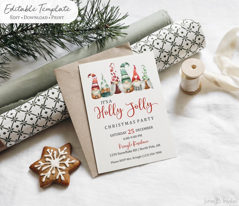 Holly Jolly Christmas Party Invitation Template Christmas - Etsy