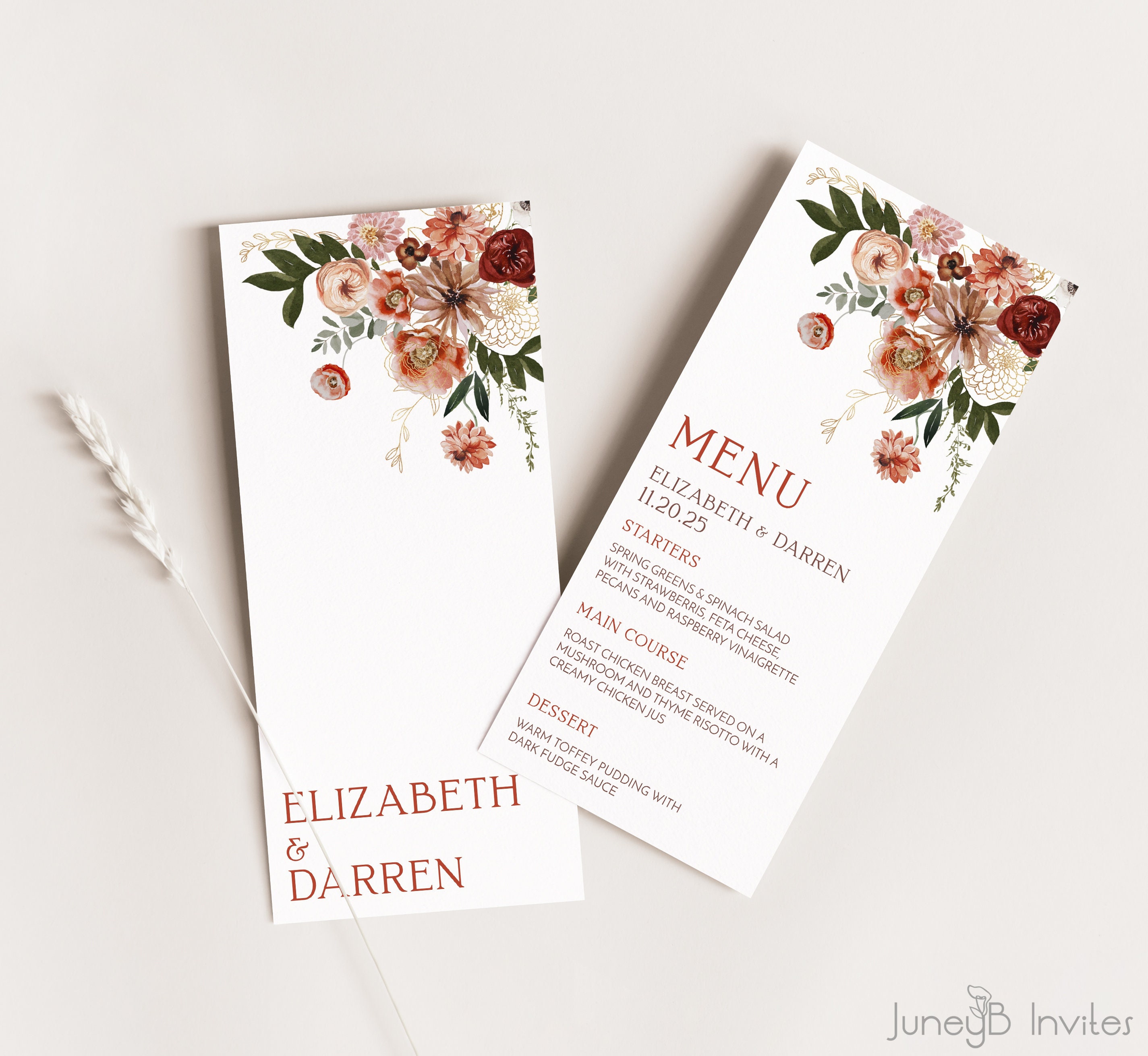 Fall Wedding Menu Template Fall Floral Wedding Dinner Menu | Etsy