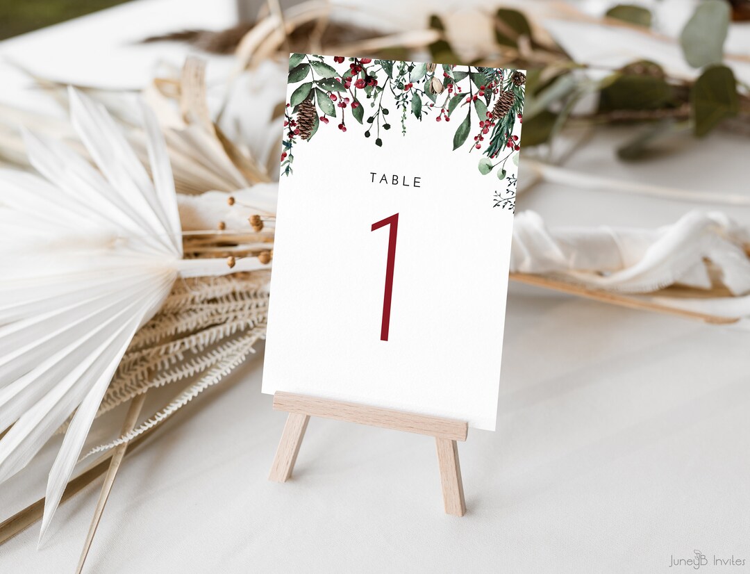 Christmas Wedding Table Numbers Template | Modern Table Numbers ...