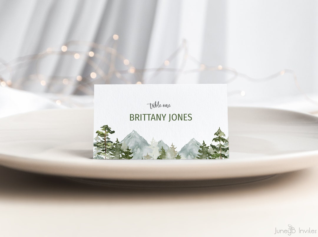 Adventure Begins Mountain Place Card Template | Mountain Bridal Shower ...