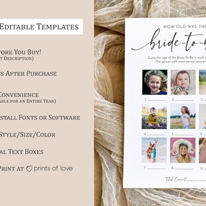 How Old Was the Bride | Bridal Shower Game Template With Pictures ...