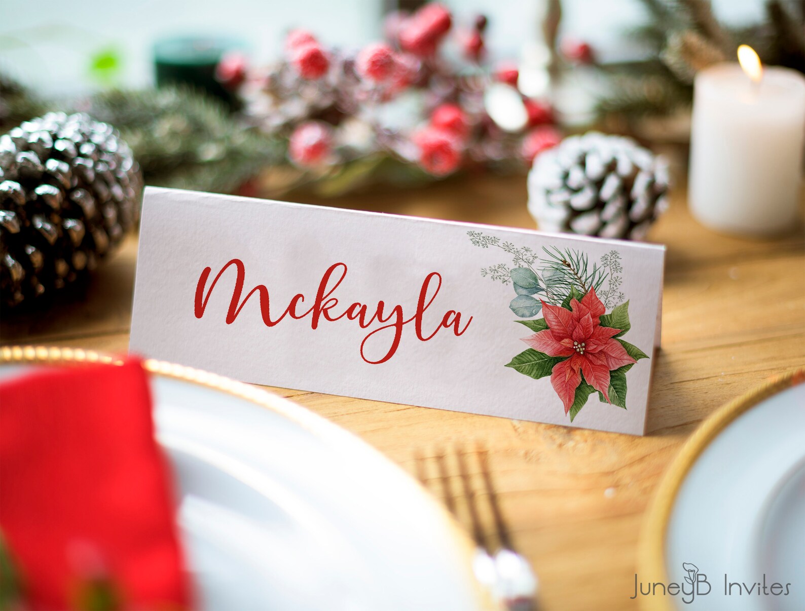 Poinsettia Name Card Christmas Table Name Cards Holiday | Etsy