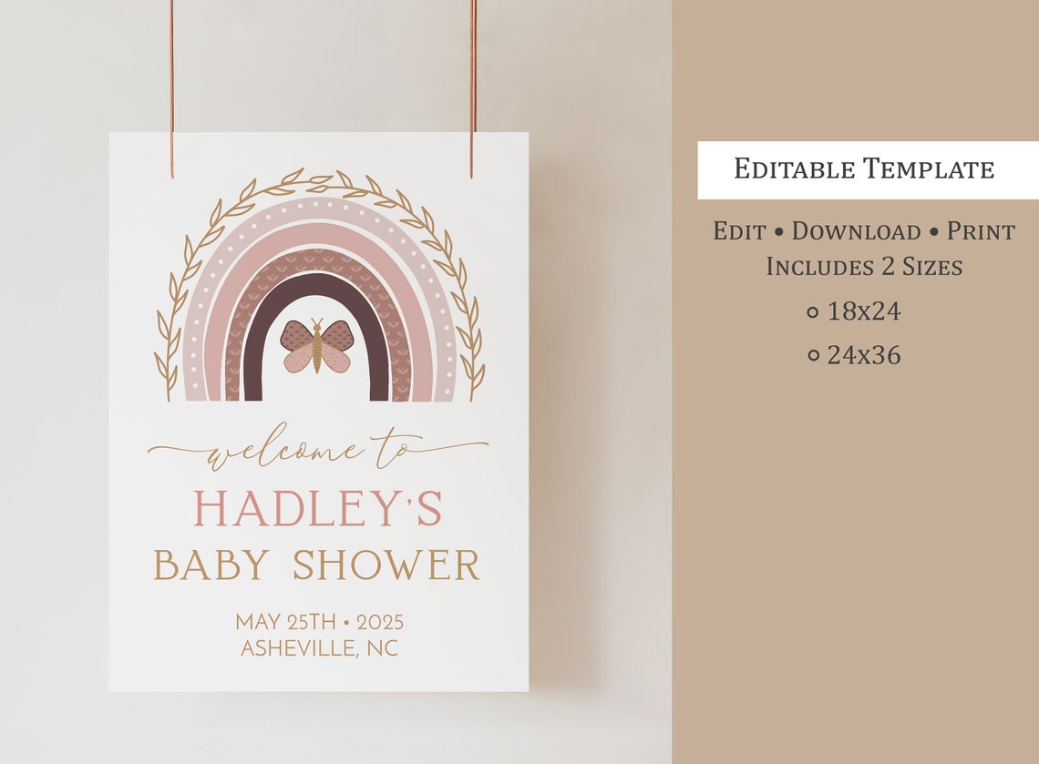 Boho Rainbow Baby Shower Welcome Sign Editable Sign Template - Etsy