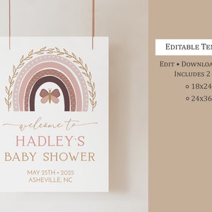 Boho Rainbow Baby Shower Welcome Sign | Editable Sign Template With ...