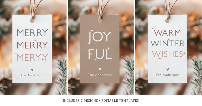 Boho Christmas Gift Tags | Printable Holiday Favor Tags (set of 9) - Etsy
