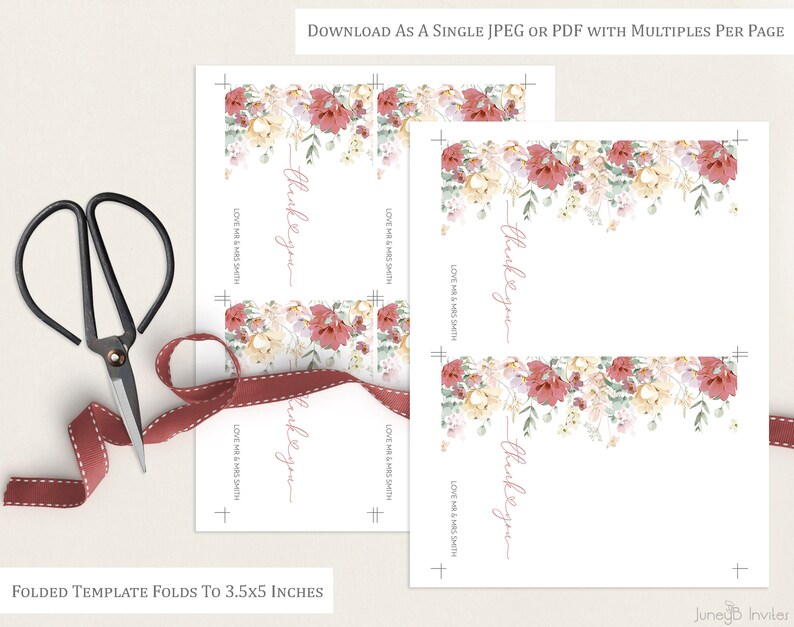 Floral Thank You Card Template | Wildflower Wedding | Wedding Thank You ...