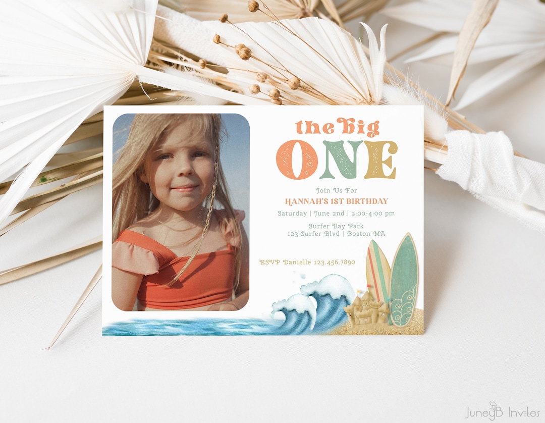 Editable Girl the Big One 1st Birthday Party Invitation | Surfing First ...