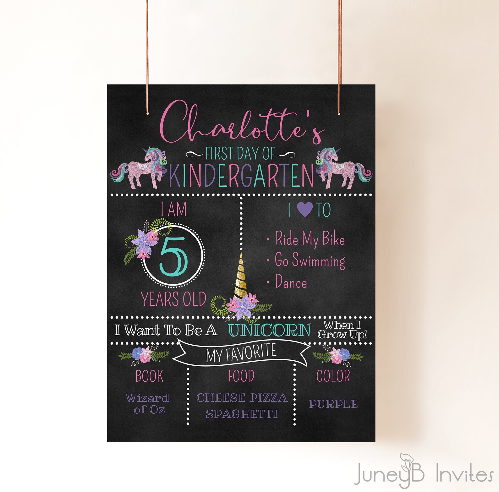 Unicorn First Day of School Chalkboard Sign Editable Back to - Etsy