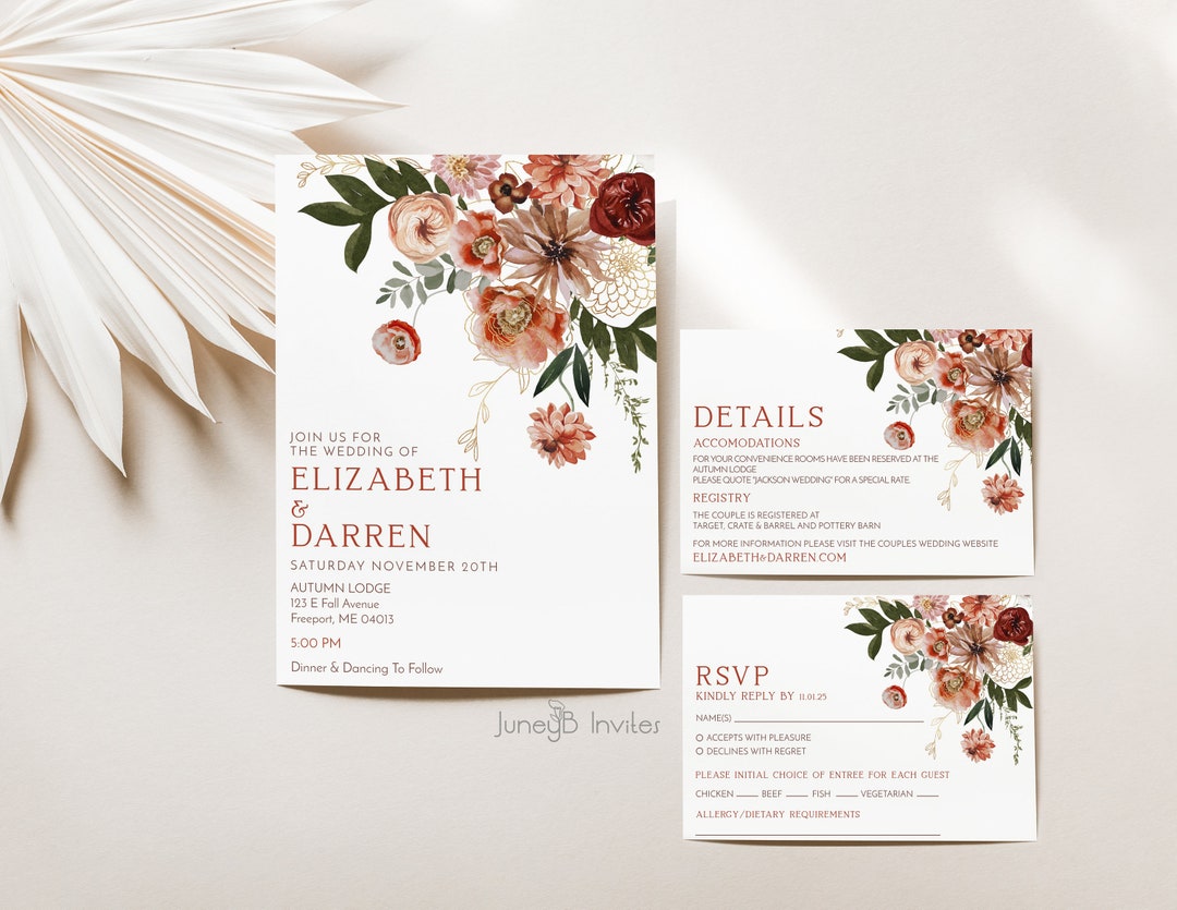 Fall Wedding Invitation Suite, Fall Florals Wedding Invite, Floral ...
