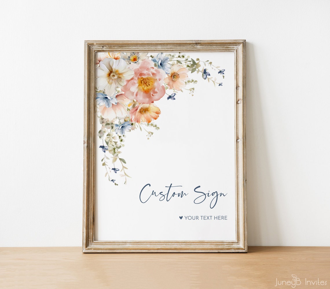 Boho Floral Custom Sign Template: Summer Watercolor Flowers (editable ...