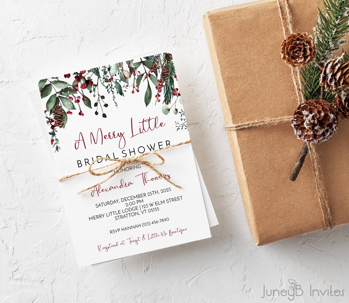Merry Little Bridal Shower Invitation With Berries and - Etsy