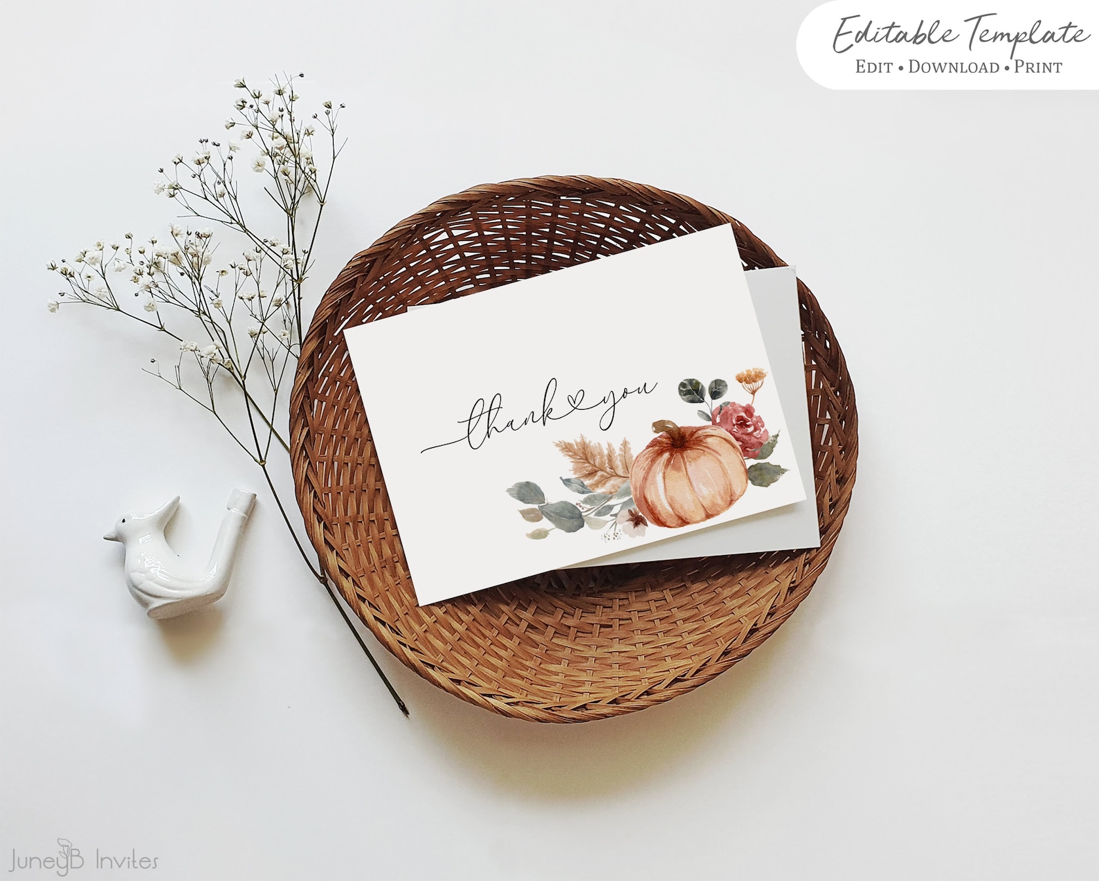 Fall Thank You Card | Pumpkin Baby Shower Thank You | Thank You Card ...