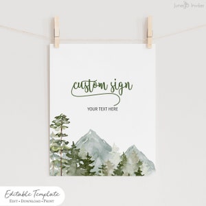Watercolor Forest and Mountains Custom Sign Template | Woodland Custom ...