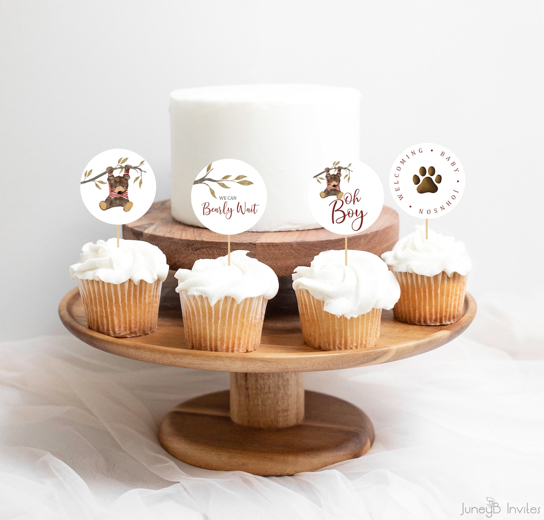 Watercolor Bear Cupcake Toppers | Woodland Baby Shower (printable) - Etsy
