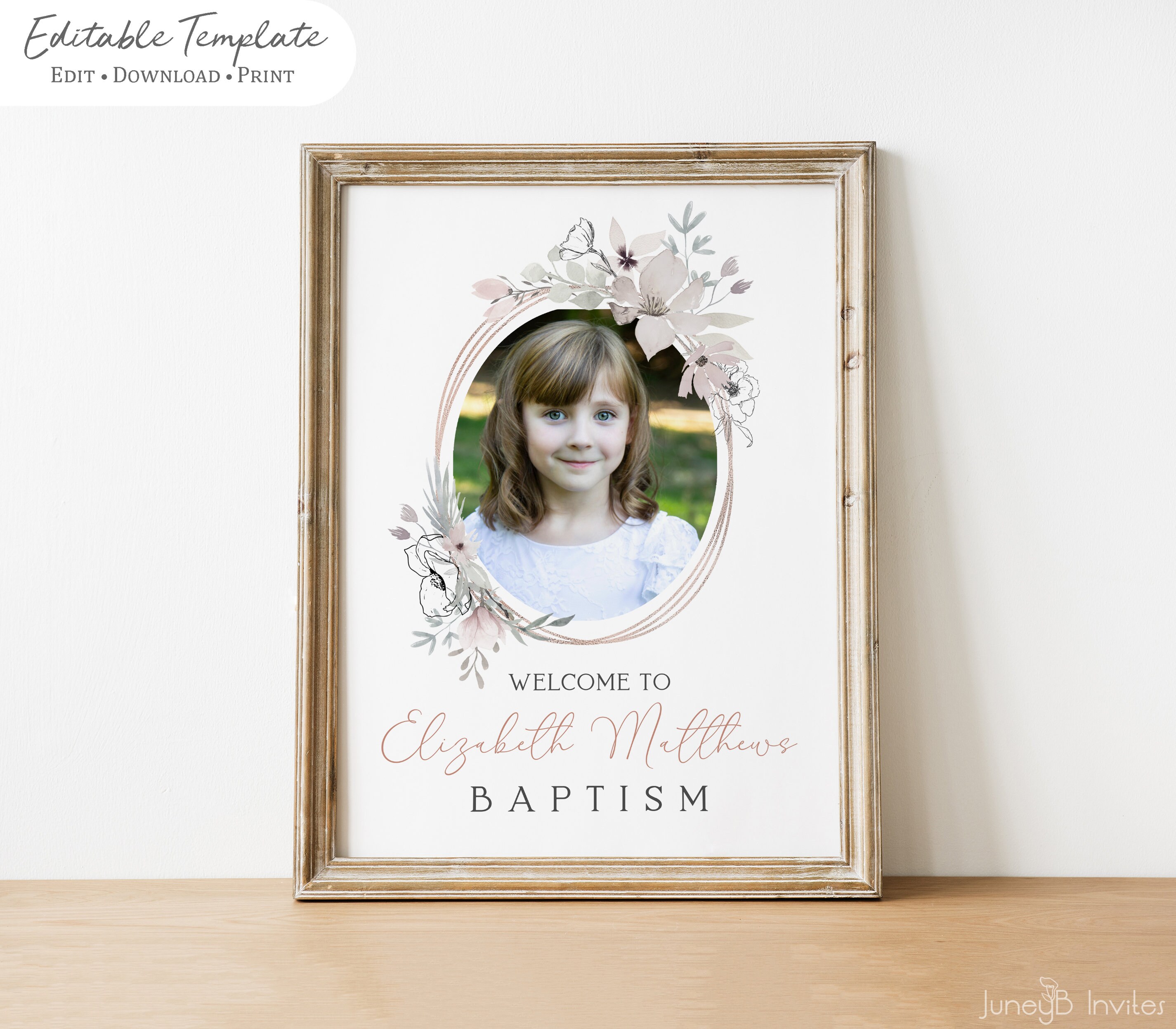 Girl Baptism Welcome Sign | Baptism Welcome Sign Template | Printable Floral Baptism Poster ...
