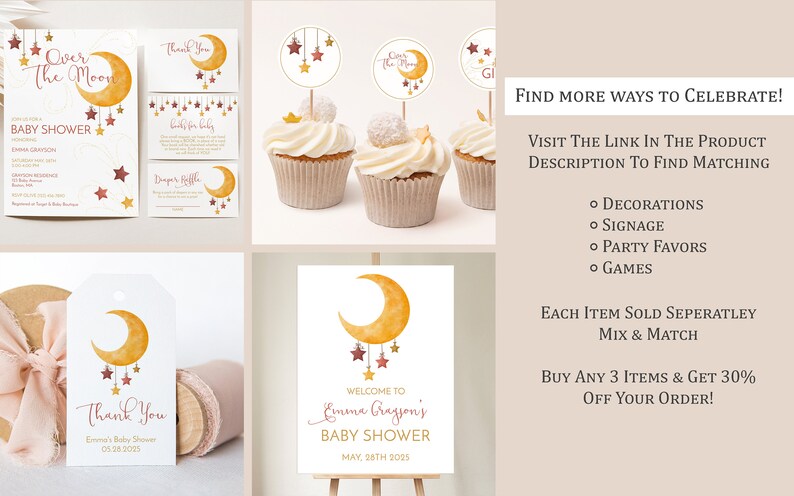 Over the Moon Baby Shower Favor Tag Watercolor Moon and Stars - Etsy