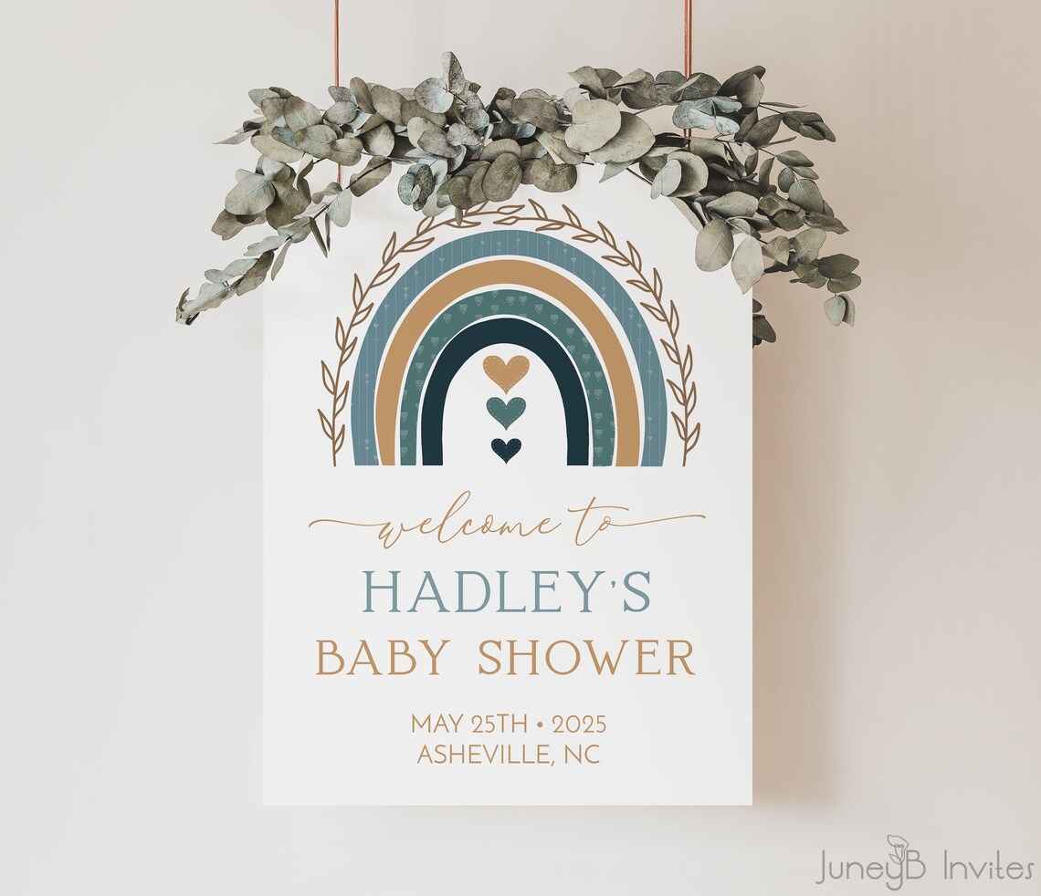 Boho Rainbow Baby Shower Welcome Sign for Baby Boy Editable - Etsy
