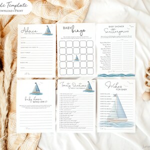 Nautical Baby Shower Games Bundle: Watercolor Sailboat (editable ...