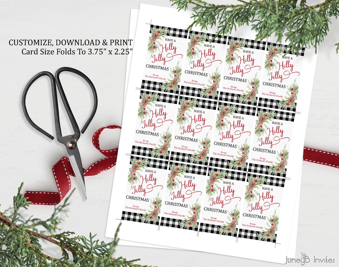 Holly Jolly Editable Christmas Favor Tag Printable Christmas | Etsy