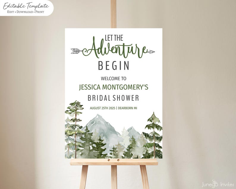 Adventure Bridal Shower Welcome Sign: Watercolor Mountain Poster ...