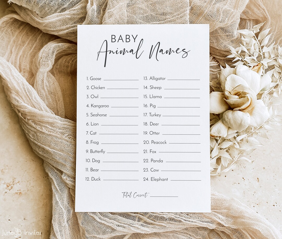 Baby Animal Names Game | Baby Shower Game | Name the Baby Animal Game ...