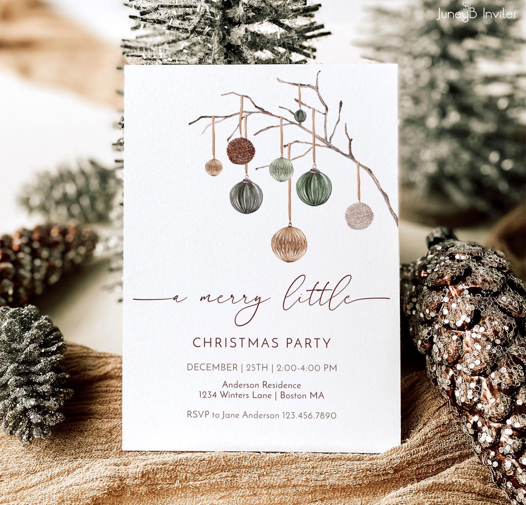 Rustic Christmas Party Invitation: Elegant Ornament Design (printable ...