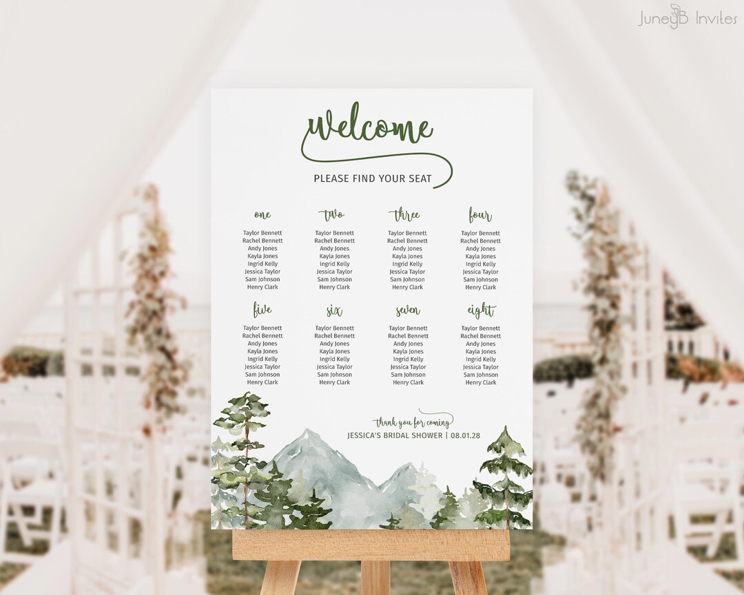 Watercolor Forest Scene Seating Chart Poster | Adventure Bridal Shower ...