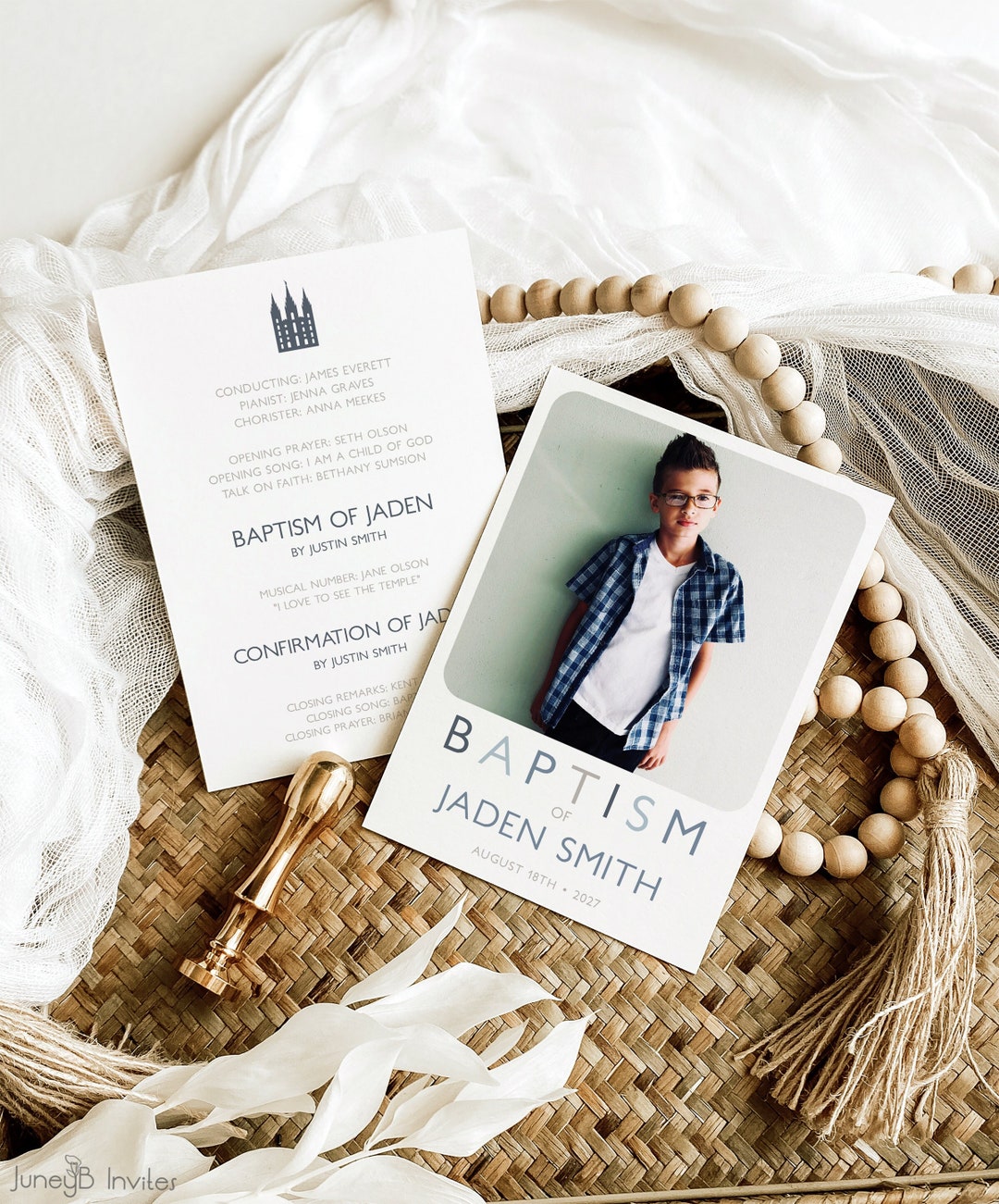 Boy Baptism Program Template | Modern Photo, Minimalist (digital ...