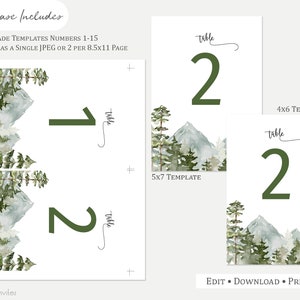 Adventure Begins Mountain Them Table Numbers Template | Watercolor ...