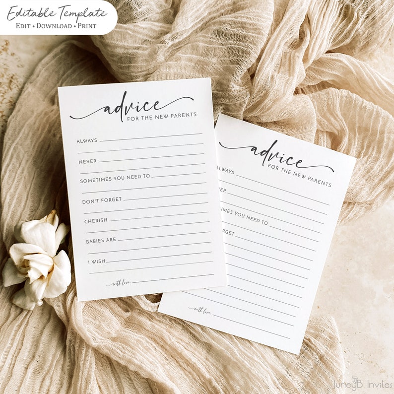 Minimalist Baby Shower Advice Card | New Parents Game (editable ...