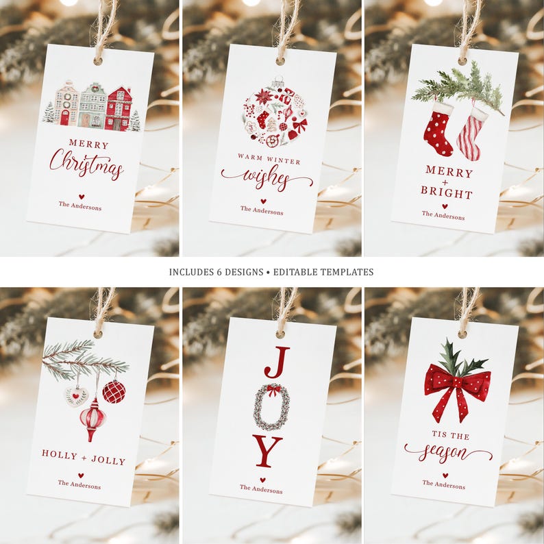 Printable Christmas Gift Tags Set of 6 | Christmas Tags | Classic Red ...