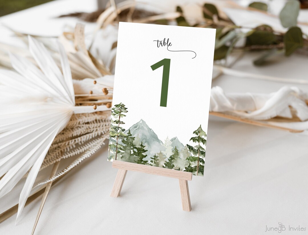 Adventure Begins Mountain Them Table Numbers Template | Watercolor ...