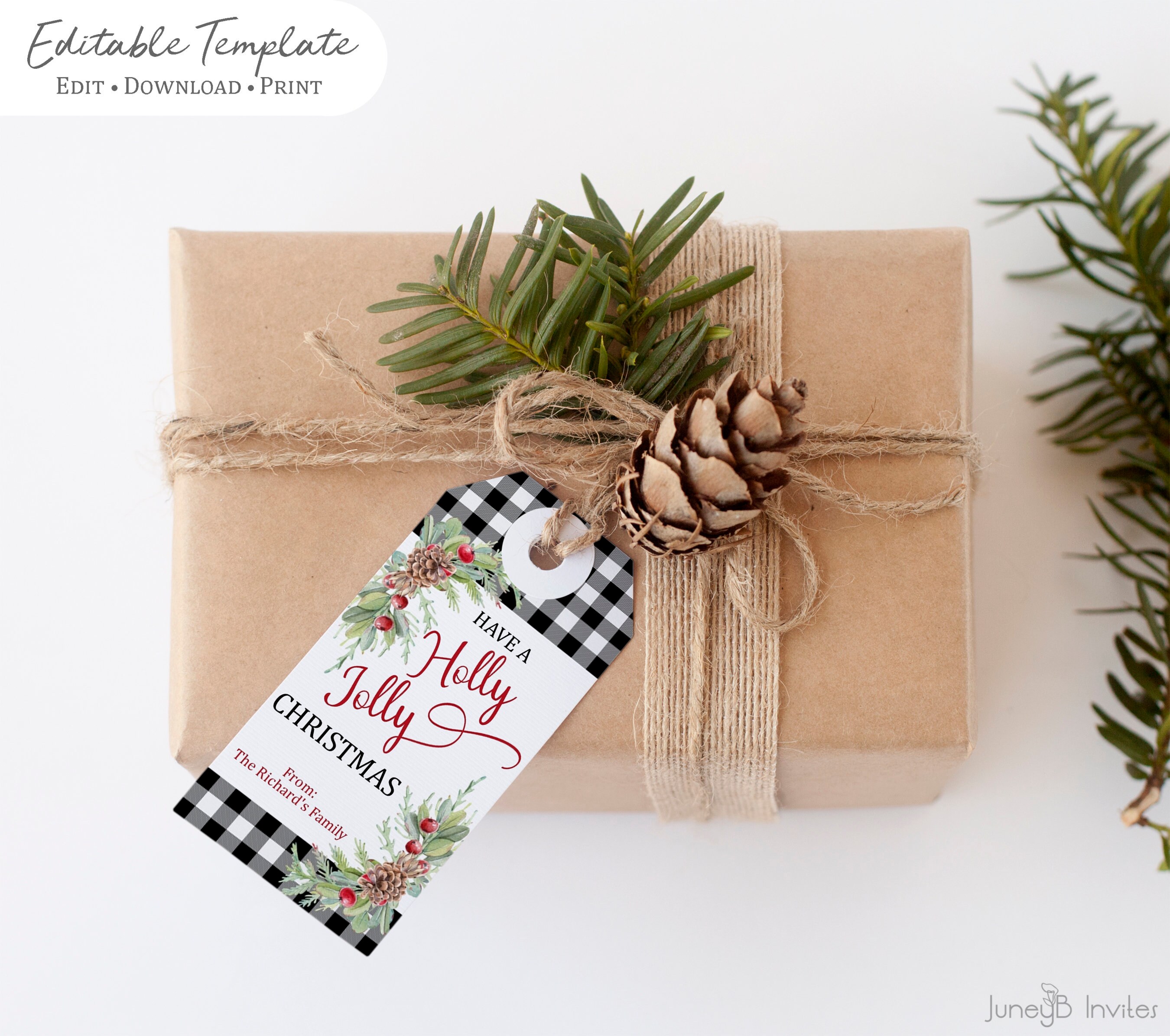 Holly Jolly Editable Christmas Favor Tag Printable Christmas - Etsy