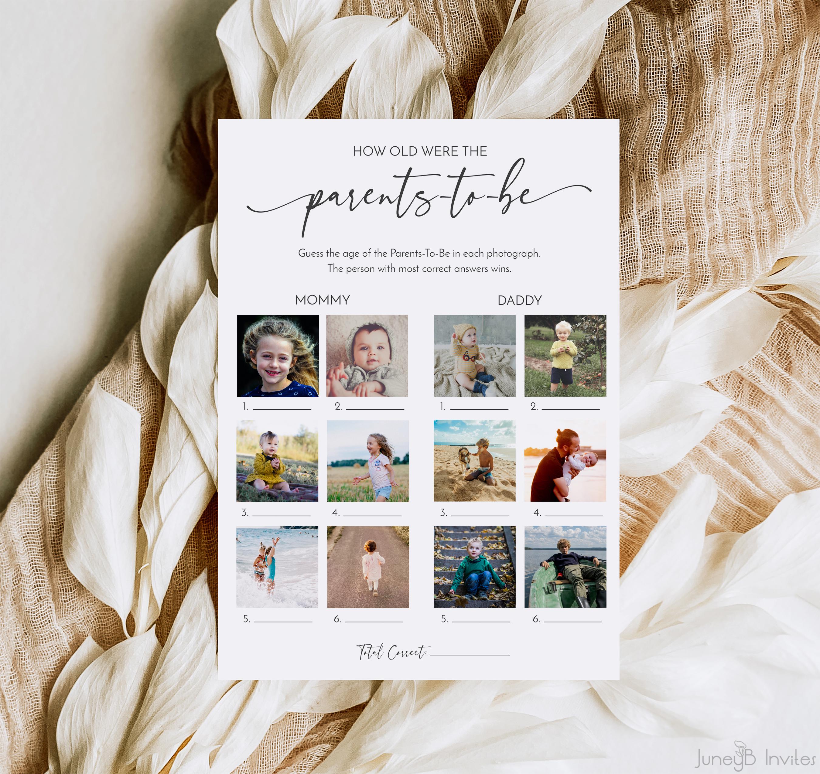 How Old Were the Parents Game 5x7, Editable Baby Shower Photo Game ...