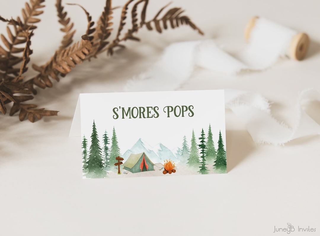 Editable Camping Food Tags | One Happy Camper Party Buffet Label | Tent ...