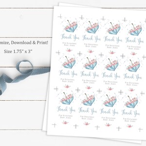 Sprinkle Baby Shower Favor Tag With Blue and Pink Umbrella, Gift Tag ...