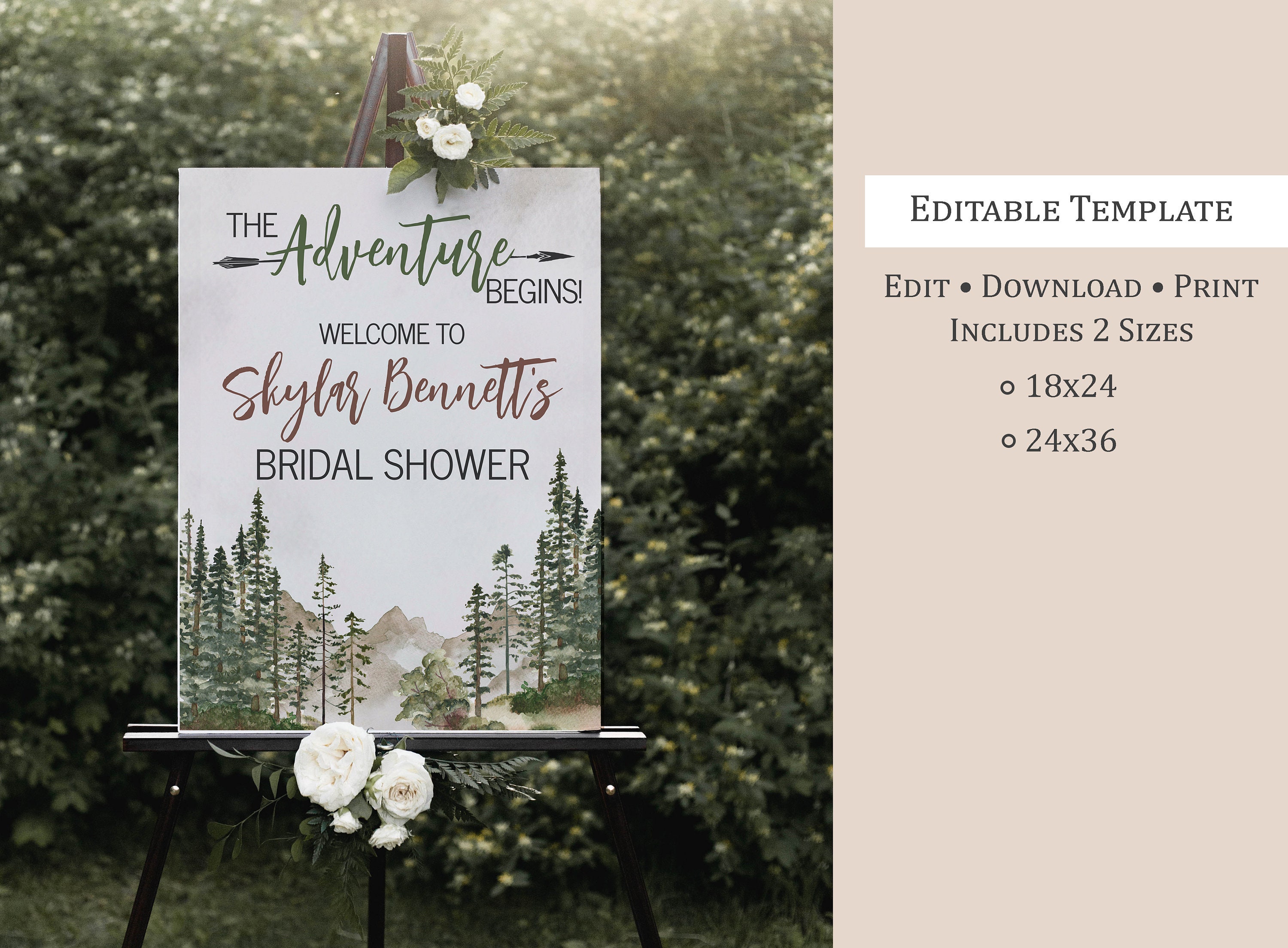 Watercolor Mountain Bridal Shower Welcome Sign | Adventure Theme ...
