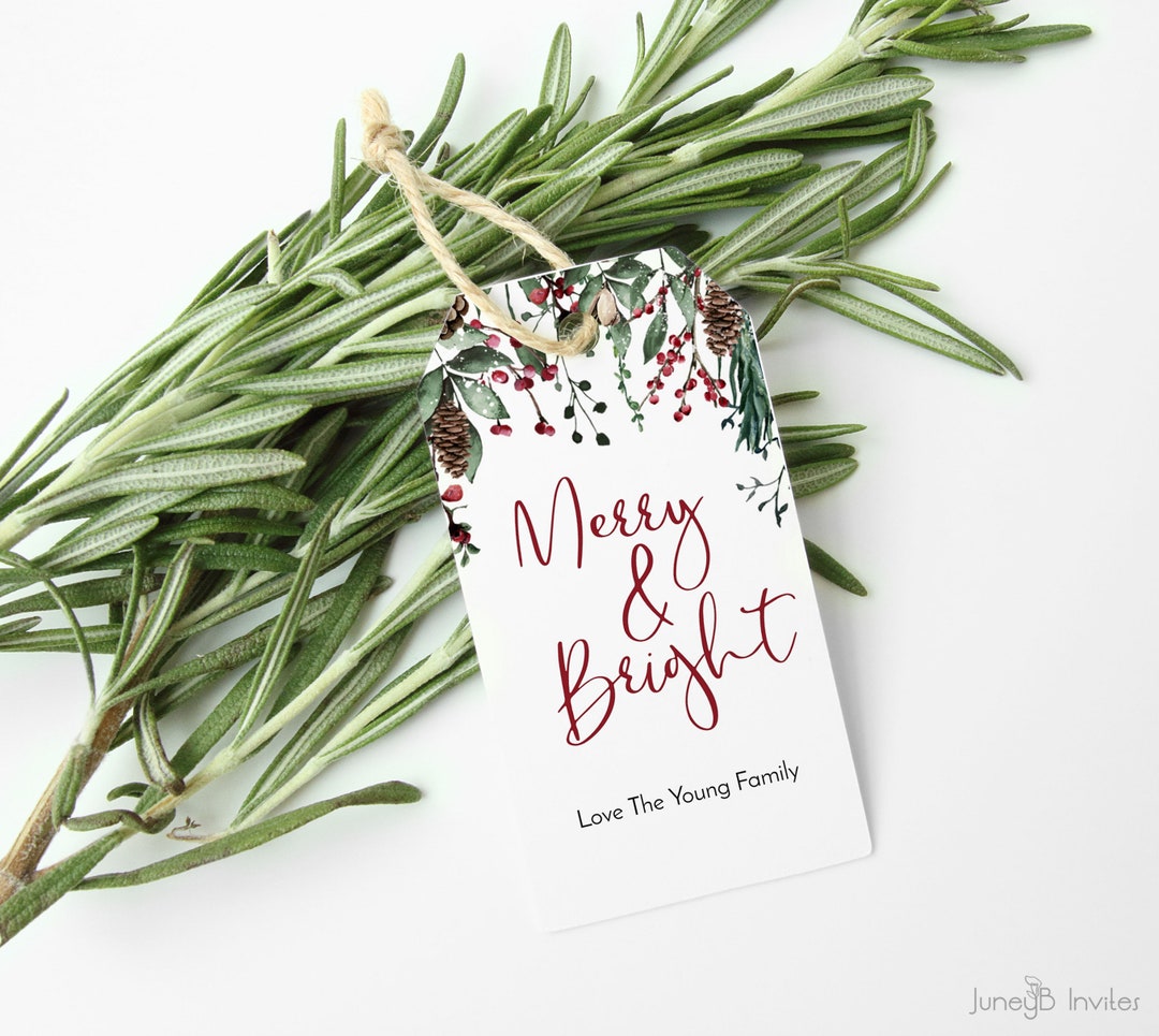 Personalized Christmas Gift Tags, Holly, Berries and Greenery, Winter ...