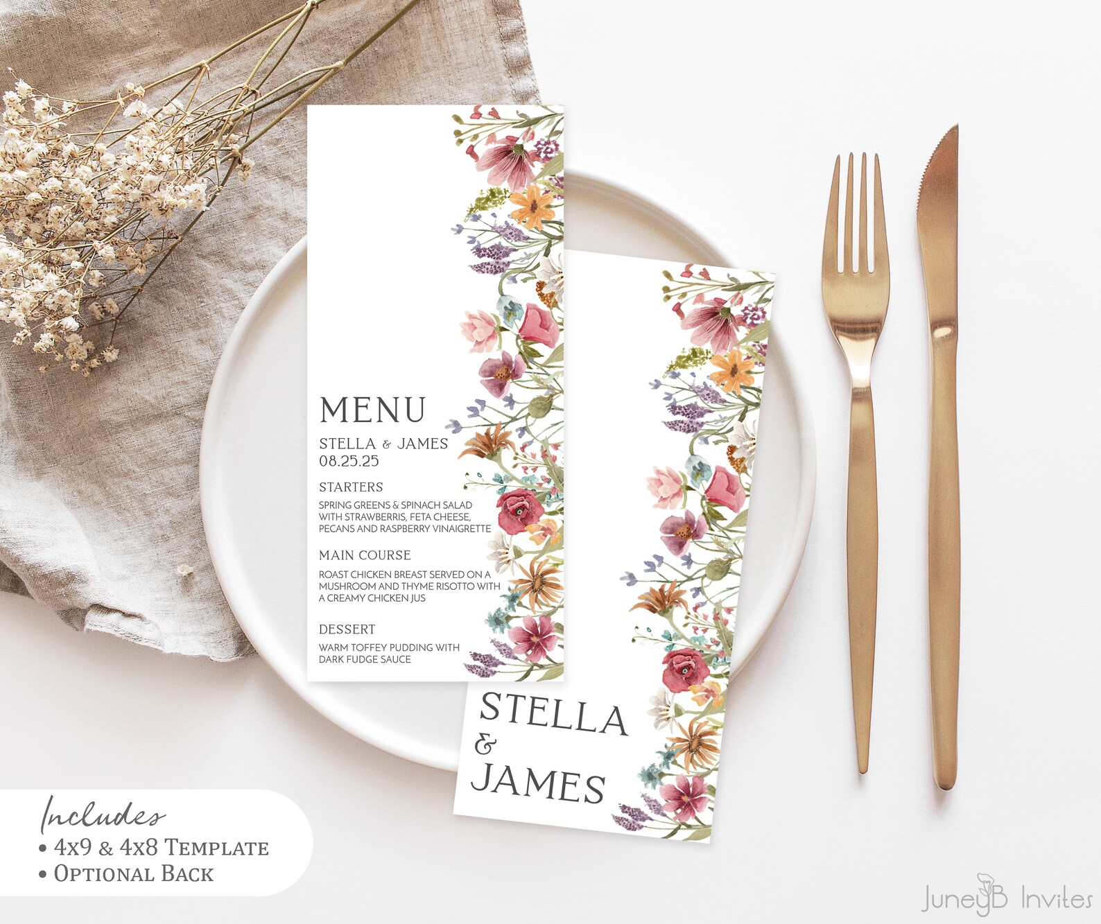 Wildflower Wedding Menu Template | Floral Wedding Menu | Printable ...