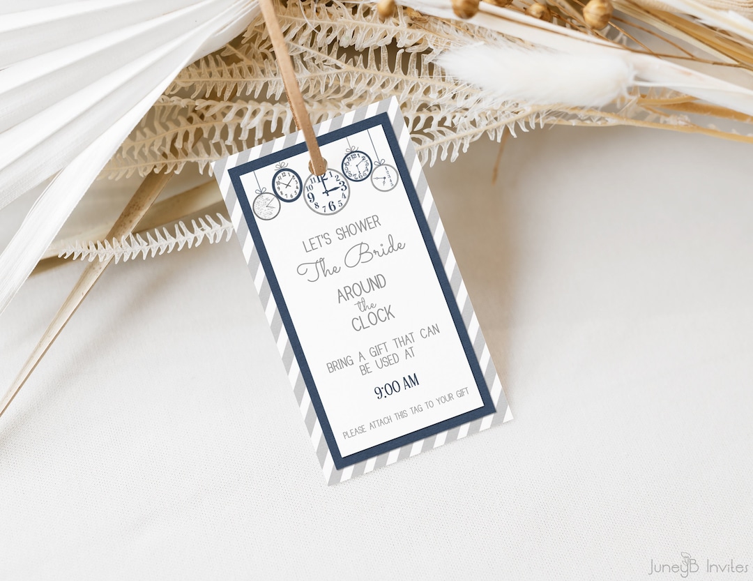 Around the Clock Bridal Shower Tags | Around the Clock Gift Tags ...