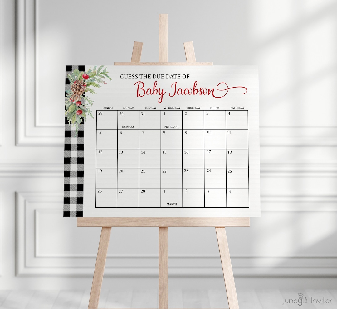 Buffalo Plaid Christmas Baby Shower Game | Due Date Calendar (editable ...