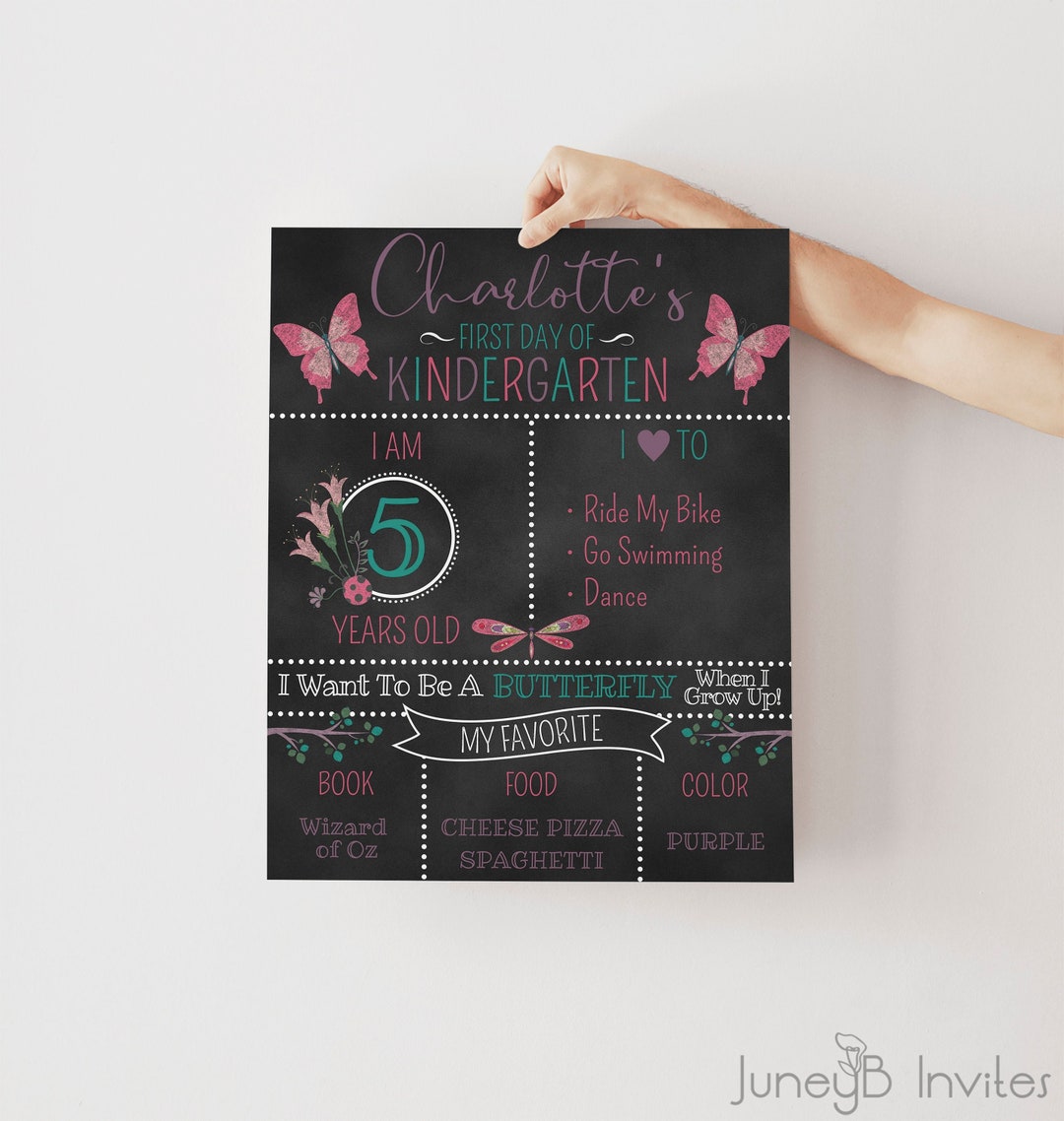 First Day of School Chalkboard Sign, Butterfly Theme (printable Sign ...