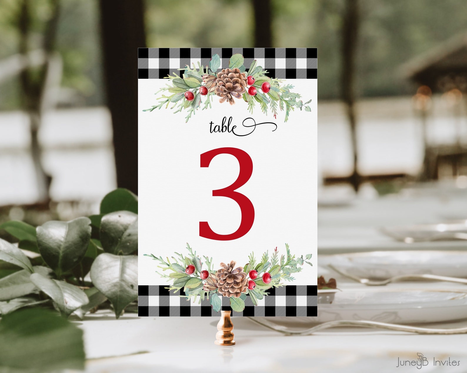 Christmas Table Numbers Template | Buffalo Plaid Christmas Dinner Table ...