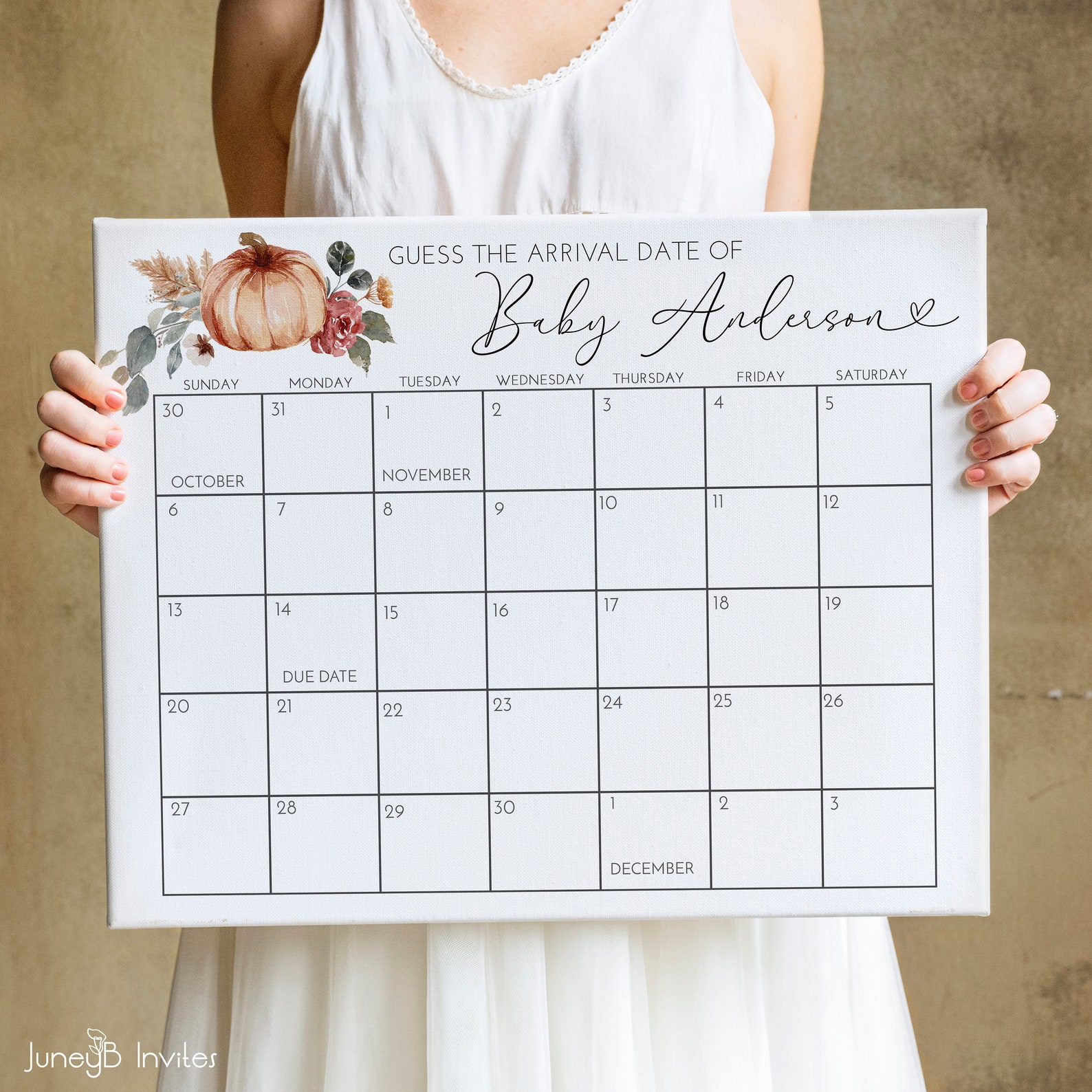 Watercolor Pumpkin Due Date Calendar Game Fall Baby Shower - Etsy