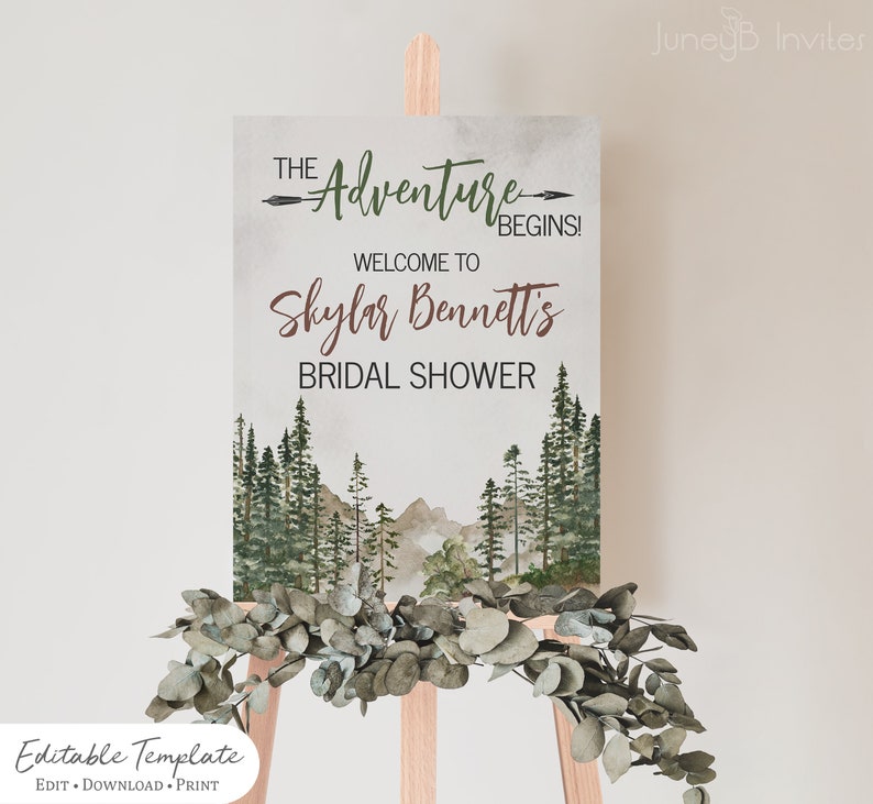 Watercolor Mountain Bridal Shower Welcome Sign | Adventure Theme ...