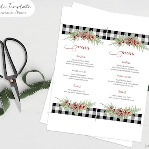 Christmas Menu Card Template | Buffalo Plaid Christmas Dinner Menu ...